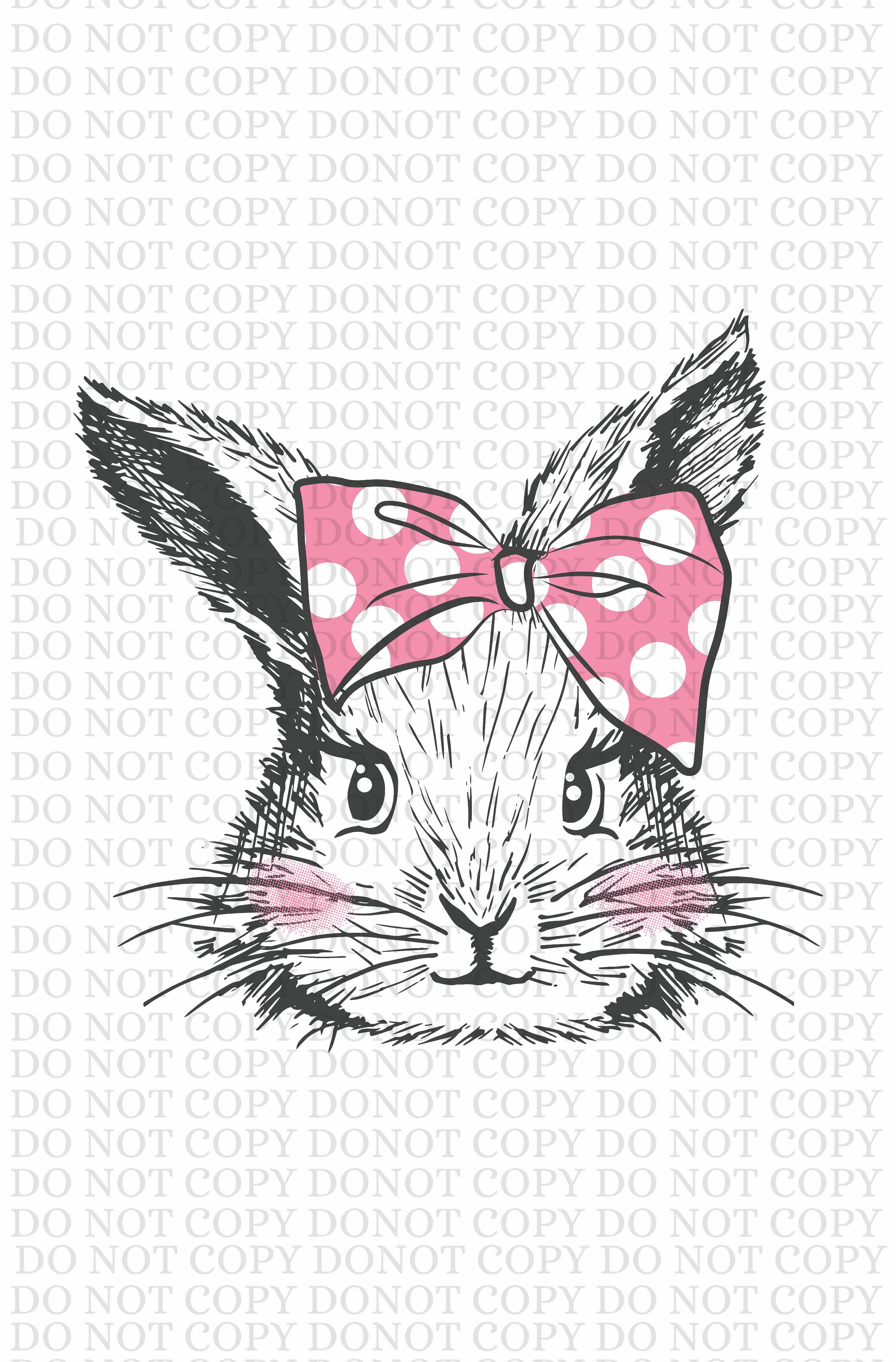 Line drawing bunny with bow DTF Transfer | Bayou Vinyl Supplies